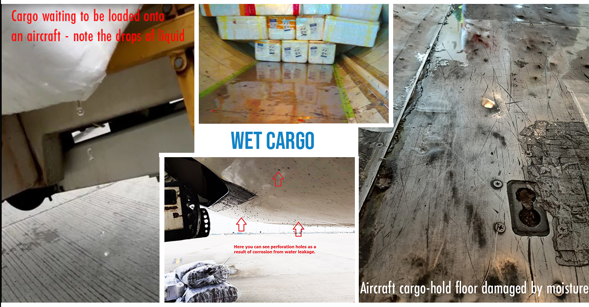 What precautions do I need to take when transporting wet cargo by air